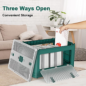 Sindax 2 Pack Storage Bins with Lids - 13.8 Gallon Collapsible Large Storage Bins with Wheels and Door, Stackable Storage Bins for Clothing, Blankets, Books, Bedding