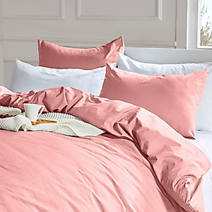 COTTONNEST 100% Washed Cotton Duvet Cover King Size -Soft Breathable Comforter Cover with Zipper Closure, Rosette