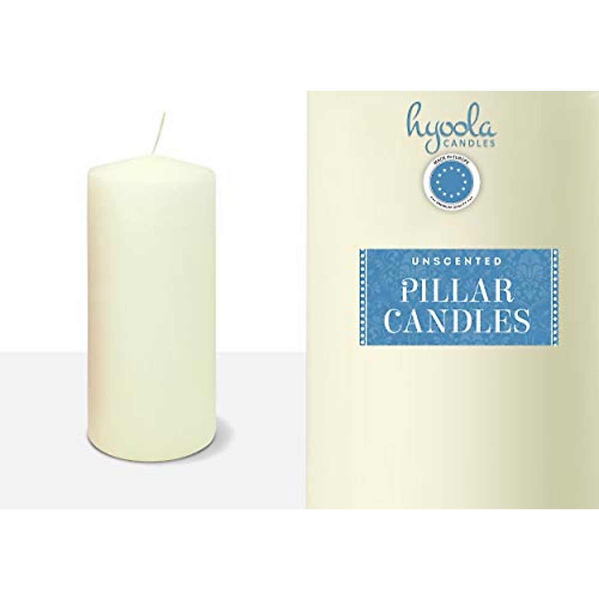 Hyoola Ivory Pillar Candles 3x7 Inch - Unscented Pillar Candles - 6-Pack - European Made