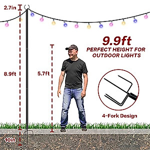KULAMOON 2 Pack 9.5 FT Outdoor Patio String Light Poles with Hooks for Outdoor String Lights, Poles for Garden, Backyard, Patio, Lights Poles for Parties, Wedding Christmas Decorations