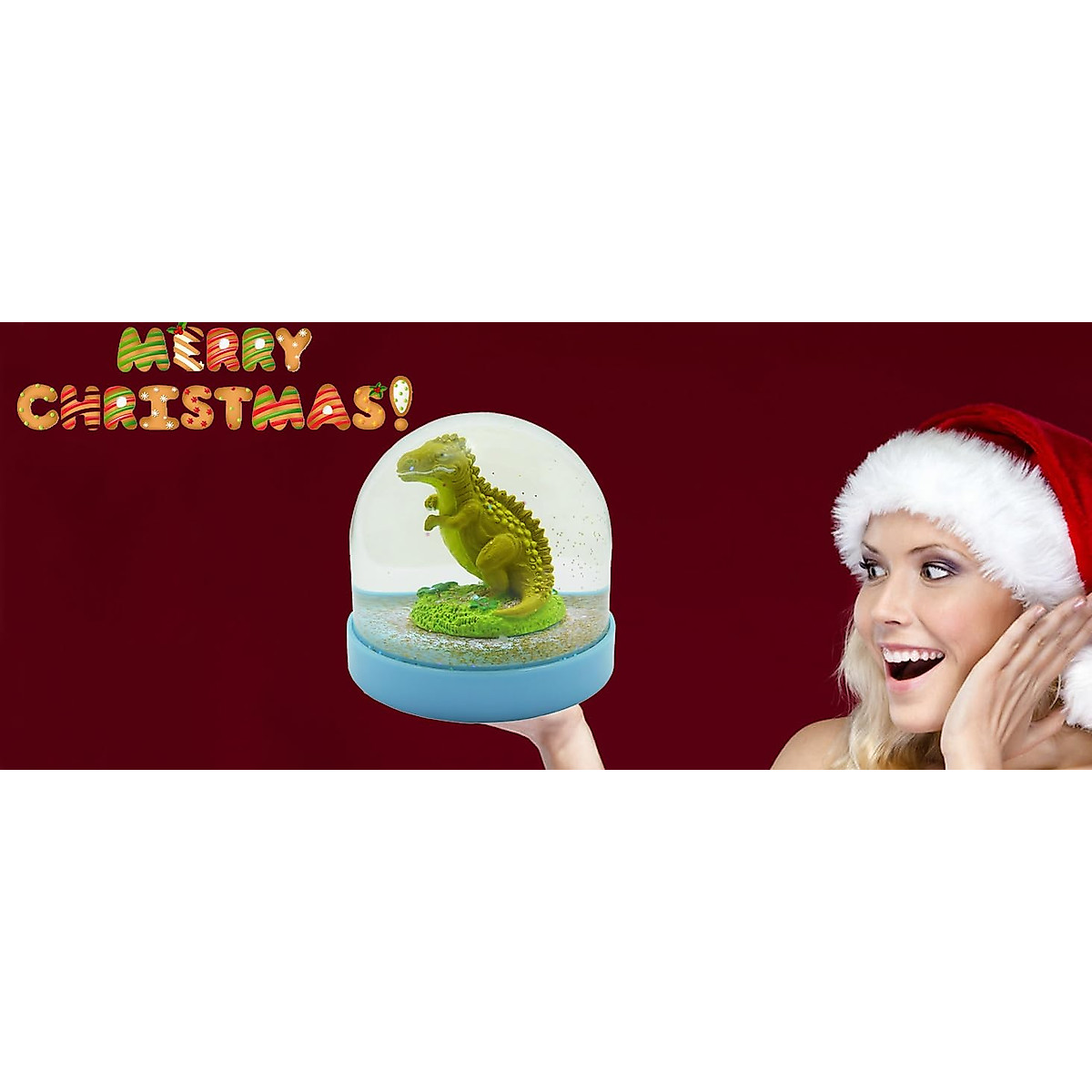 Lightahead Mini Dinosaur Snow Globe Inside Blue Base,Table Top Decorations Christmas,Birthday Gifts