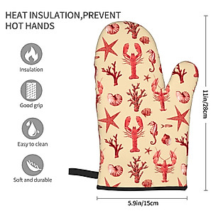 Lobster Print Oven Mitts/Gloves 1 Pair, for Home Kitchen Cooking Baking BBQ for Women/Men
