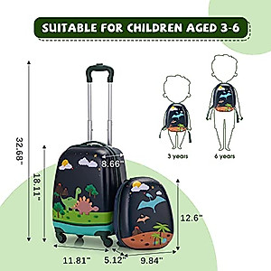 VLIVE Kids Luggage Set for Boys, 12” Backpack on Carry on Luggage for Kids, Travel Suitcase with Wheels for 3-5 years old, Dinosaur