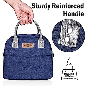 EASTVIO Insulated Lunch Bags Large Reusable Tote Cooler Box with Adjustable Removable Shoulder Strap and Pocket for Women/Men/Picnic/Work/School/Travel,Blue