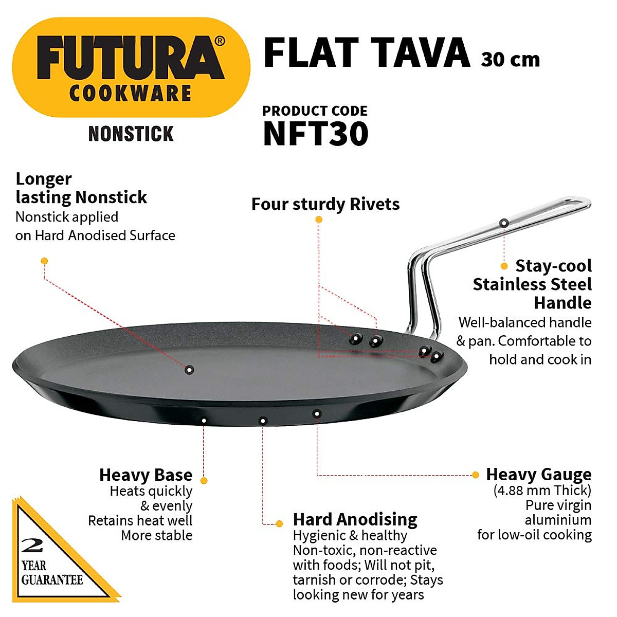 Futura Non-Stick Flat Tava Griddle, 30 cm, Black