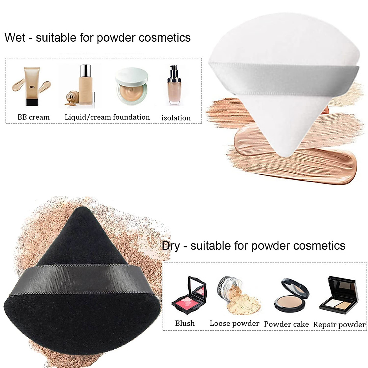 24 Pieces Powder Puff, Triangle Makeup Puff Cotton Powder Face Washable Body Powder Puff for Loose Powder Body Cosmetic Foundation Sponge Makeup Tool (8B8W8N)