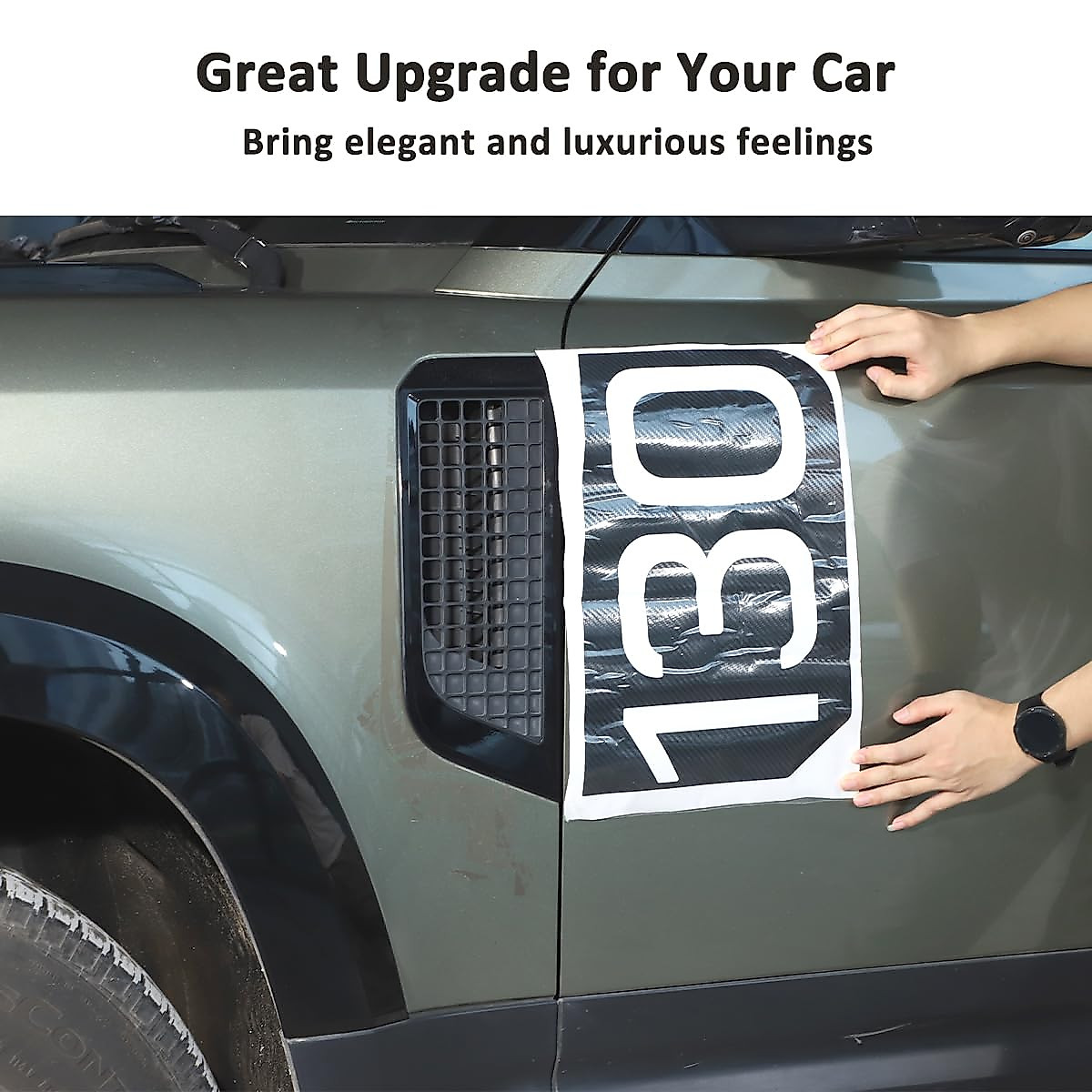 PVC Material Car Stickers,Side Exterior Fender Scuttle Vinyl Decal for Land Rover Defender 90 110 130 2020-2024 Car Side Fender Vent Vinyl Decal Sticker (for Defender 130, Carbon Fiber)