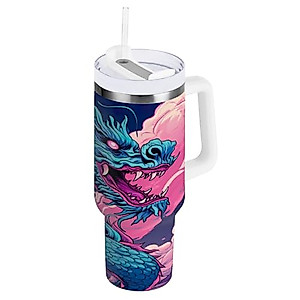 Jihqo Cloud Dragon 40 oz Stainless Steel Vacuum Insulated Tumbler with Handle and Straw Lid, Leakproof Water Bottle Double Wall Travel Mug Coffee Cup, Cupholder Friendly