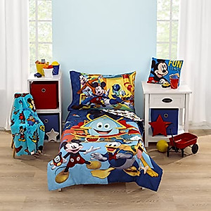 NoJo Disney Mickey Mouse Funhouse Crew Blue, Red and Yellow, Funny, and Donald Duck Laugh It Up Super Soft Toddler Blanket