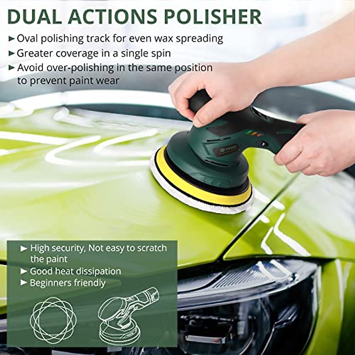 EYPINS Car Polishers and Buffer,6" Cordless Car Polisher for Car Waxing and Polishing,Rechargeable,Random Orbital DA Polisher Buffer,6-level Variable Speed,25Pcs Buffer Polisher Machine Kit