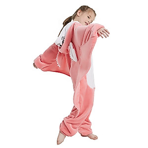 ABASACO Flying Squirrel Onesie Kids Plush Animal Costume One Piece Pajamas Girls Teen Halloween Cosplay Sleepwear Pink 10-11 Years