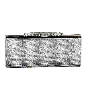 KALINNU Evening Party Clutch Handbag Bling Shiny Sparkly Rhinestone Wedding Purse for Women (Silver)