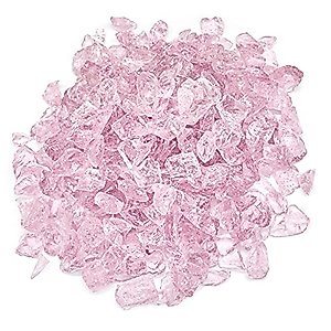 TWINKLING High Luster Fire Glass Gravel Stone,Broken Glass,Fire Pit Glass,Crushed Glass for Fireplace Pit Aquarium Garden Decoration,1-3cm,2-Pound Jar (Pink)