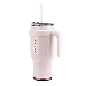 REDUCE 40 oz Tumbler with Handle and Straw, Stainless Steel with Sip-It-Your-Way Lid - Keeps Drinks Cold up to 34 Hours - Sweat Proof, Dishwasher Safe, BPA Free - Pink Cotton, Opaque Gloss