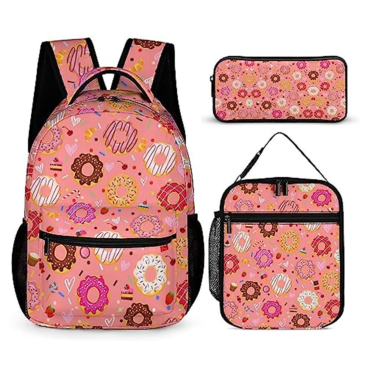 oallpu 3PCS Colorful Donut Backpack, Casual Lightweight Laptop Bag, Cartoon Shoulders Backpack Cute Daypack with Multiple Pockets(Colorful Donut)