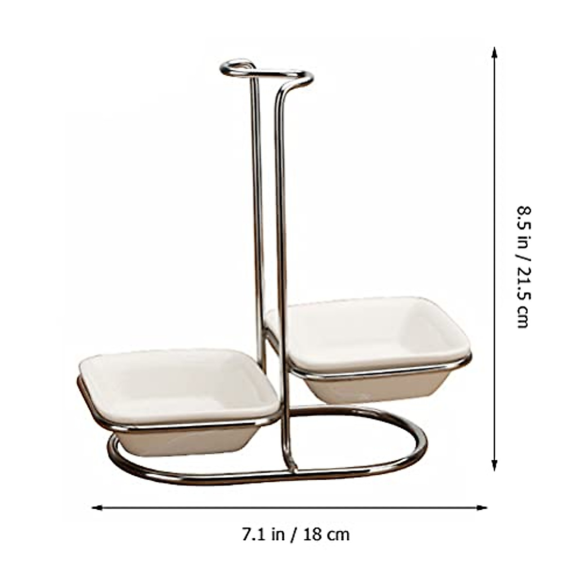 BESTonZON Ceramic Spoon Rest, Kitchen Ladle Holder Upright Ladle Holder Ceramic Dish with Silver Stainless Steel Rack Double Soup Ladle Coffee Spoon Rest