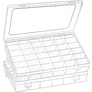 2 Pack 36 Grids Clear Plastic Organizer Box with Adjustable Dividers, Small Craft Organizers and Storage, Compartment Container for Bead, Nail, Jewelry, Art, DIY Crafts, Fishing Tackle, Small Items