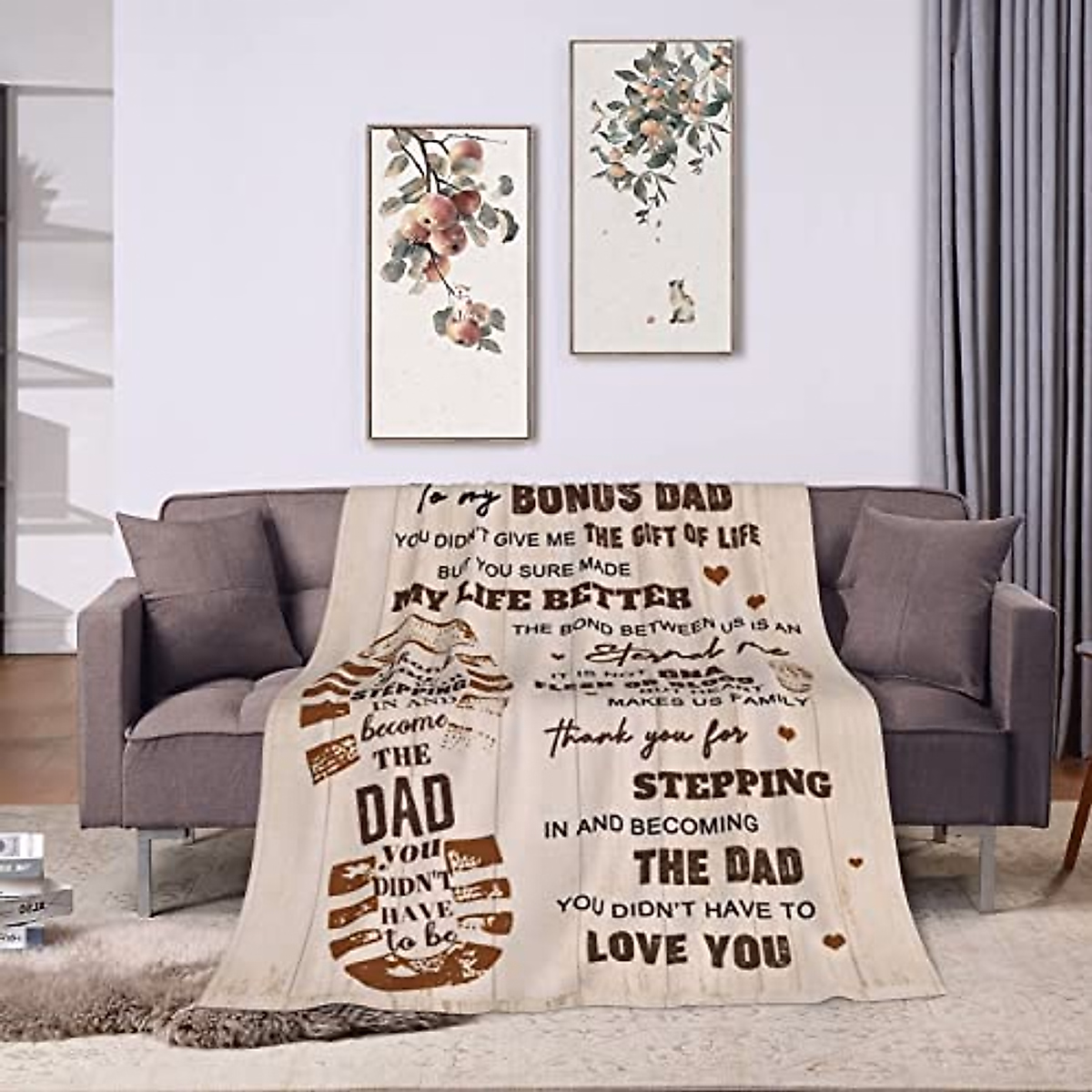 to My Bonus Dad Blanket, Stepdad Gifts from Daughter Son Soft Cozy Lightweight Throw Blanket 50"x60" Sofa Travel Couch for Fathers Day Birthday Christmas Thanksgiving Day