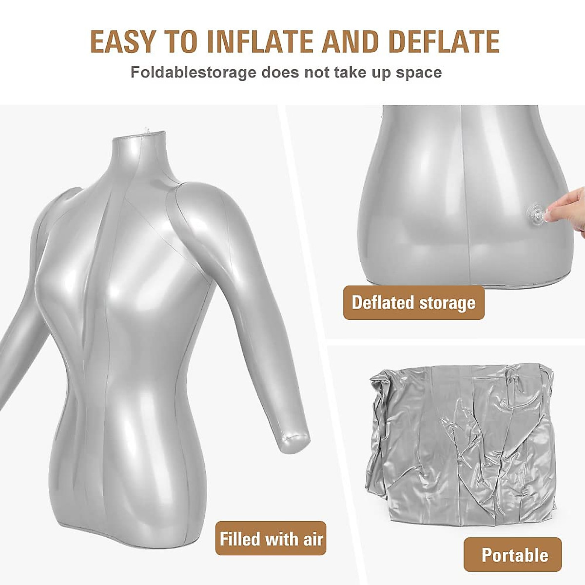 Newsmarts Inflatable Female Mannequin Half Body with Arms Torso Top Shirt Form Display Dummy Model