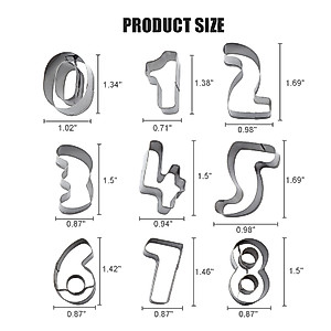 Cutters 9 Piece Numbers Cookie Cutter - Stainless Steel Numbers Cutter Set Tools - for Home Kitchen Birthday Baby Shower Party Supplies