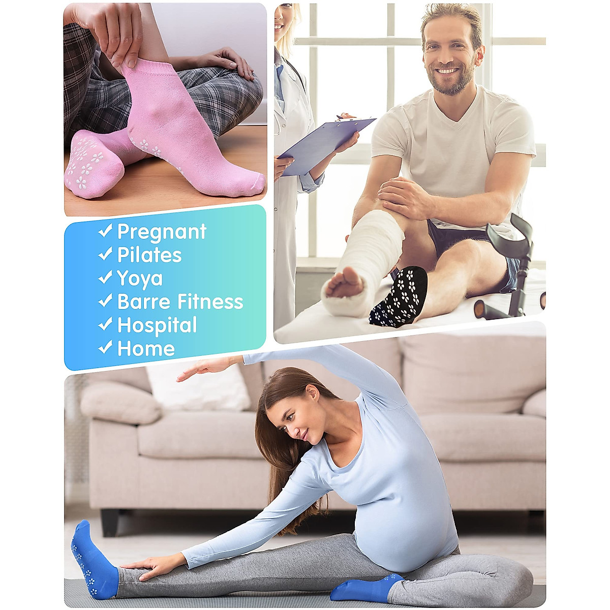 Vicenpal 45 Pairs Non Slip Socks Non Skid Socks Yoga Socks Women Men Slipper Socks with Grippers Foot Pattern Skid Proof Socks for Hospital Barre Pilates, 15 Colors …