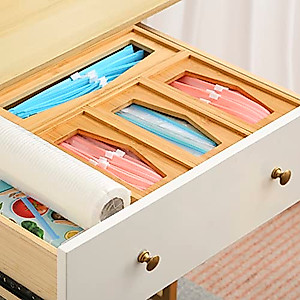 Baggie Organizer For Drawer | Bamboo Storage Containers, Fits Gallon Ziploc Bags, Saran Wrap, Foil Aluminum Roll, Plastic Bag Organizer | Kitchen Storage Containers Drawer Organizer Kitchen Utensils