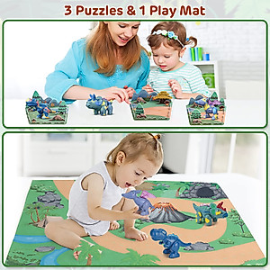 ThinkMax Magnetic Dinosaur Toys for Kids, Take Apart toys with Light, Roar Sound, Play Mat & Painting Kit, Kids Trex Christmas Birthday Gifts for Boys Girls 2 3 4 5 Year Old, Medium, Green Blue Purple
