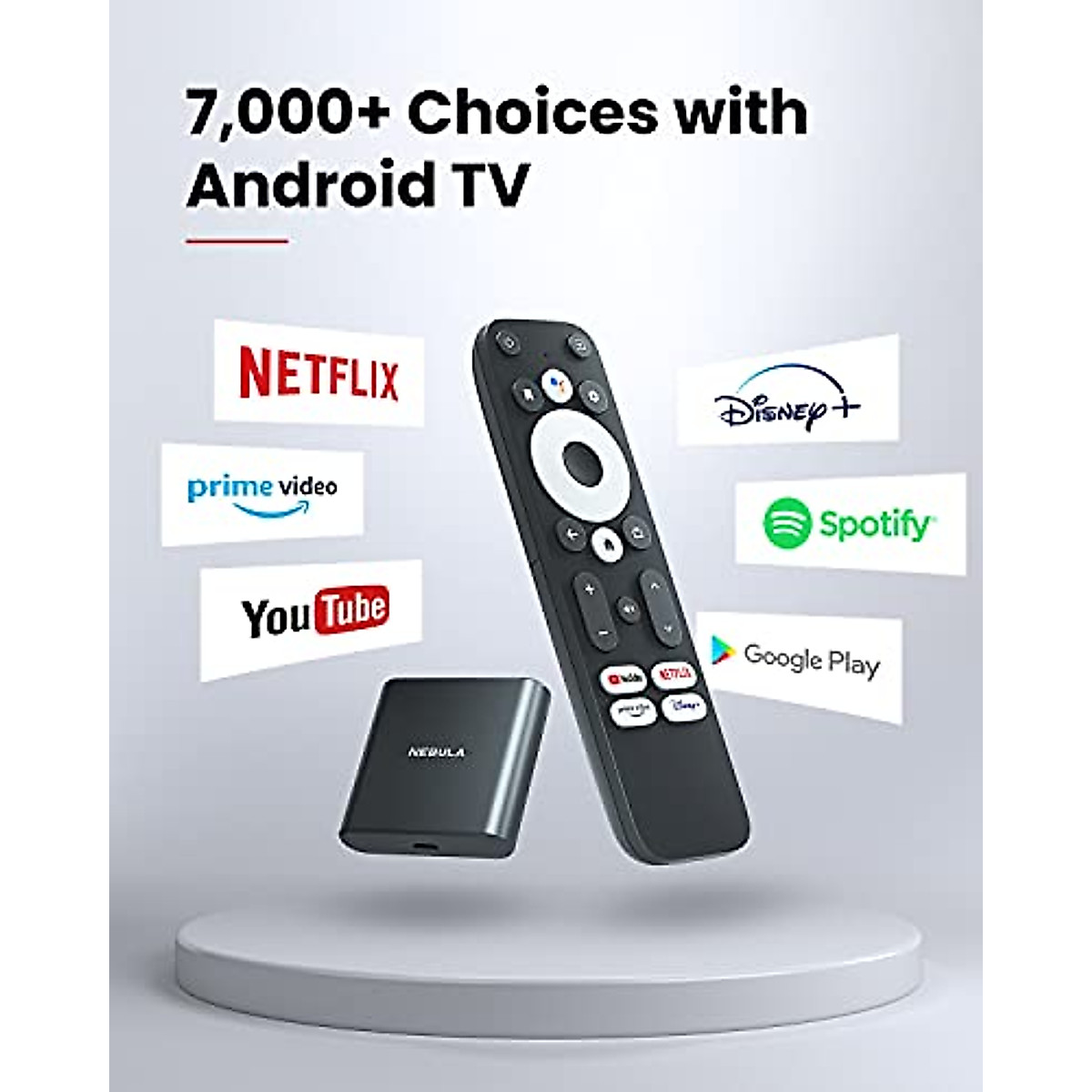 Nebula 4K Streaming Dongle with HDR, Android TV Box, 7000+ Apps, Compatible with Google Assistant and Chromecast, Supports Dolby Digital Plus, Plug-in Smart TV with 2GB RAM and 8GB ROM Storage