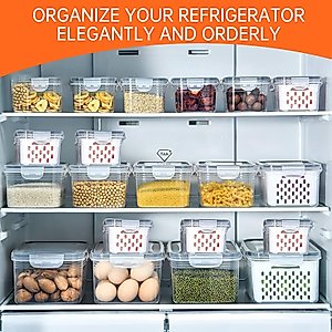 10 PCS Fruit Storage Containers for Fridge with Removable Colander, All-In-One Vegetable Berry Storage Containers for Washing, Draining, Freshness, the Largest Size with Handles