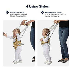 Baby Walker, Baby Walking Harness Sit to Stand Learning Helper Hand-held Assistant with Crotch Adjustable Safety Lifting & Pulling Dual-use Owl Print for Toddlers Infant Kids Activity (Blue)