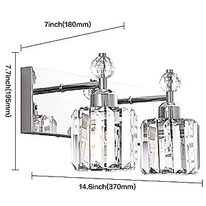 PRESDE Modern Crystal Chrome 2 Light Bathroom Vanity Light for Bathroom Lighting Fixtures Over Mirror Wall Sconce