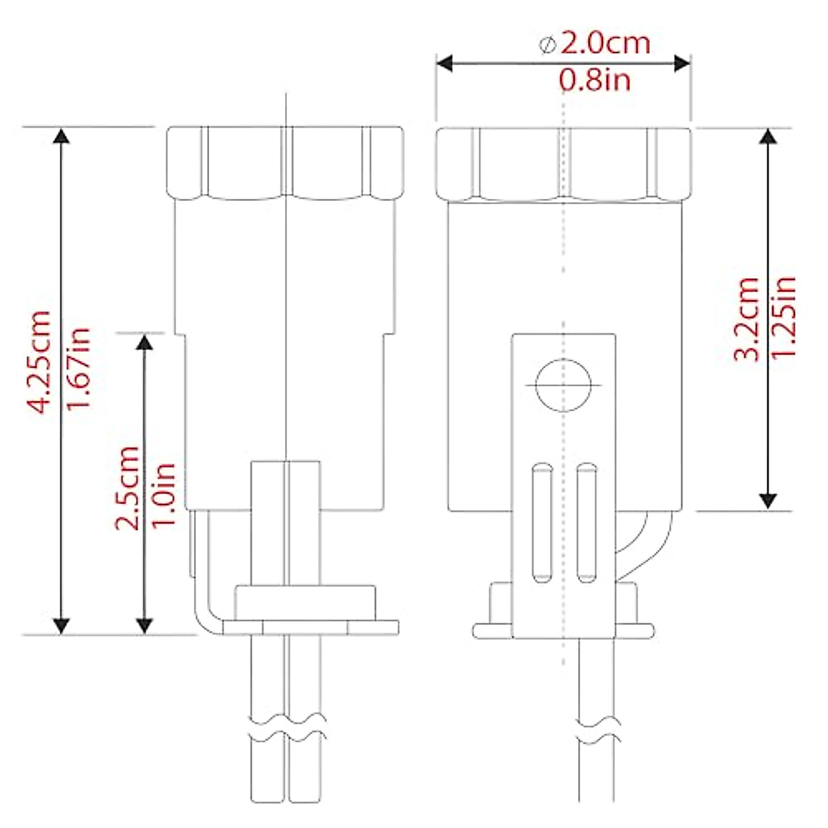 ZE-301B 2 Wire Pigtail Lamp Holder Keyless Phenolic E12 Small Candelabra Socket with 1/8F Hickey and 15 Inch Wire Leads 75W 125V for Ceiling Fans, Lamps, Chandeliers and Lighting Fixtures (1)