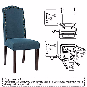 LSSPAID Dining Chairs Set of 4, High Back Fabric Upholstered Parsons Dining Room Chairs, Nail Head Trim Dining Chair, Turquoise