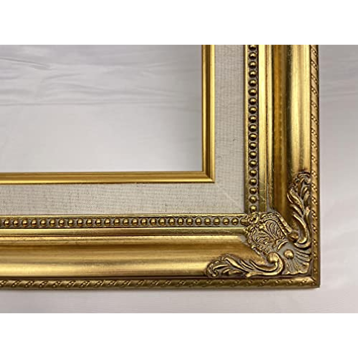 TP Picture Frame (No Glass and Backing)- Classic Gold Ornate Wood/Gesso with Linen Liner- Antique Style, Baroque, Vintage Look (16x20)