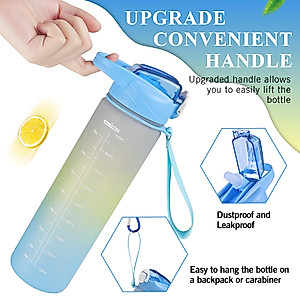 Spopal Motivational Water Bottle, [Leakproof] 32 Oz Plastic Water Bottle with Straw, [BPA Free] Reusable Sports Water Bottle, Ideal Gift for Gym,Fitness,Hiking, Travel,Outdoor Sports (Blue)