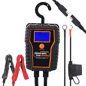 Automotic Battery Trickle Charger Maintainer 12 Volt 750mA Battery Float Charger Maintainer with LCD Float Charging for Motorcycle ATV Lawn Mower Car Boat