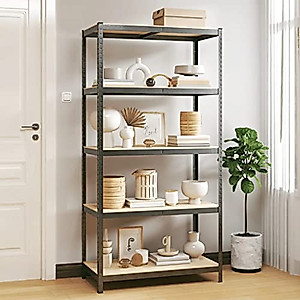 vidaXL 2X 5-Layer Heavy-Duty Shelves Industrial Shelving Workshop Storage Rack Warehouse Corner Shelf Unit Gray Steel and Engineered Wood