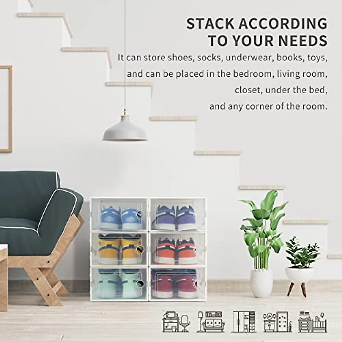 Hrrsaki 15 Pack Shoe Organizers Storage Boxes for Closet, Clear Plastic Stackable Shoe Containers with Front Opening Lids, Ventilation and Dust-proof, Under Bed Shoe Storage for Entryway, Drop Front, Cubby, Fit for Women/Men Size 9(13” x 9” x 5.5”), White