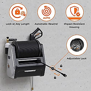 Giraffe Tools Grandfalls Pressure Washer, Wall Mounted Pressure Washer Electric, Power Washer Wall Mount with Reel, Pressure Washer Reel for Outdoor Cleaning