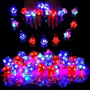 Nosiny 30 Pack Plastic Light Up Rings Glow Rings LED Light Up Star Rings Bulk Red White Blue Flashing Jelly Glow In The Dark Rings Finger Toys for Memorial Day Parties, Raves, Concert Shows, Gifts