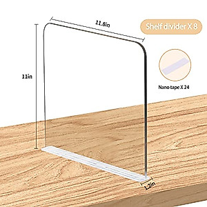 Fixwal 8pcs Acrylic Shelf Dividers, Clear Shelf Divider for Closets, Plastic Shelve Divider for Clothes Separators, Wood Shelves Organizer for Bedroom, Kitchen, Office, Cabinets, Bathroom