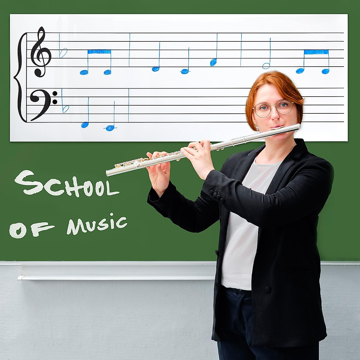 Large Dry Erase Music Staff Magnet Sheet 45.5 x 17" for Classroom Supplies, Teachers, Musicians, Students