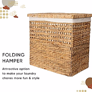 WERORA - Hampers for Laundry 136L, Wicker Water Hyacinth Double Laundry Baskets, Divided Laundry Hamper, Tall Collapsible Laundry Hamper with Lid, Boho Laundry Basket for Bathroom, Bedroom.