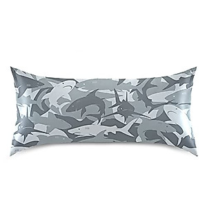 Sharks Camo Pillow Covers Silk Pillowcase for Hair and Skin Soft Breathable Smooth Cooling Satin Pillowcase Standard Size Pillow Case for Bedroom Bed Sleeping (20x26 Inch)