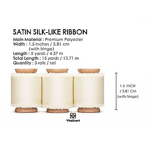 Vitalizart White Silk Satin Ribbon 1-1/2 inch x 15 Ivory Handmade Frayed Ribbons for Gift Wrapping Baby Shower Wedding Bridal Bouquets Holiday Decor Cream