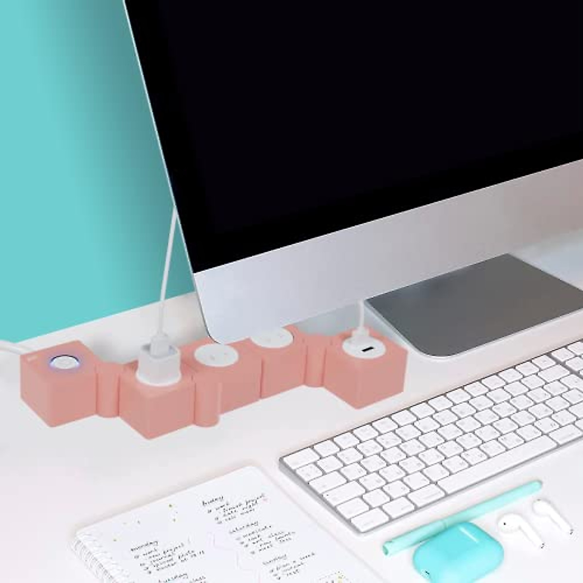 iJoy Flexible Power Strip- 3 AC Outlets and 2 USB Charging Ports with 5 Ft Extension Cord- 1250W/125V Decorative Surge Protector Outlet Extender for Home Office, Dorm, Room and More (Pink)