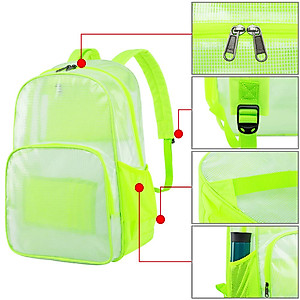 mygreen Heavy Duty Clear Backpack Durable Multi-Pockets See Through Student School Bookbag Waterproof Transparent Beach Girls Travel Bag (Red, Large)