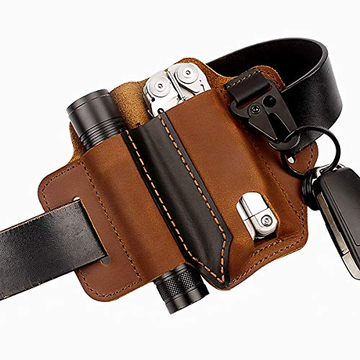 EASYANT Leather Belt Organizer for Men, Leatherman Sheath with Pen Holder, Key Fob, Flashlight Sheath, EDC Multitool Sheath for Belt