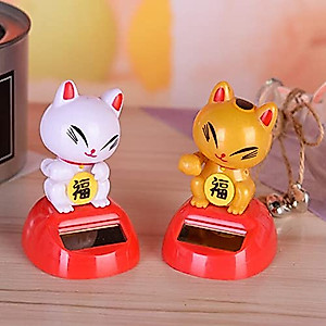 Solar Cat Bobble Shaking Head Dancing Toy Cat Figurine Statue Car Dash Board Lucky Cat Shaking Dancing Ornaments Statues for Car Home Offices Vehicle Decoration (Yellow)