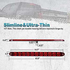 Partsam 10Pcs Red 15 Inch 11 LED Trailer Tail Light Bar Sealed Stop Turn Tail Park Third 3rd Brake Light Bar Trailer Center Light Bar for 80" or Wider Trailers DOT Certified and IP67 Submersible